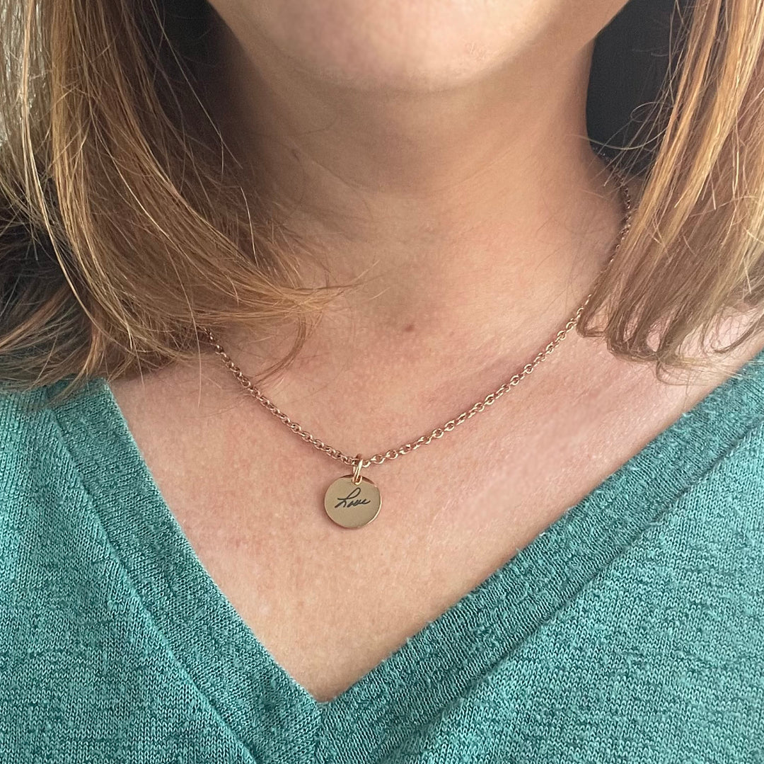Mini Handwriting Disc Necklace | Personalized Stainless Steel Jewelry ...