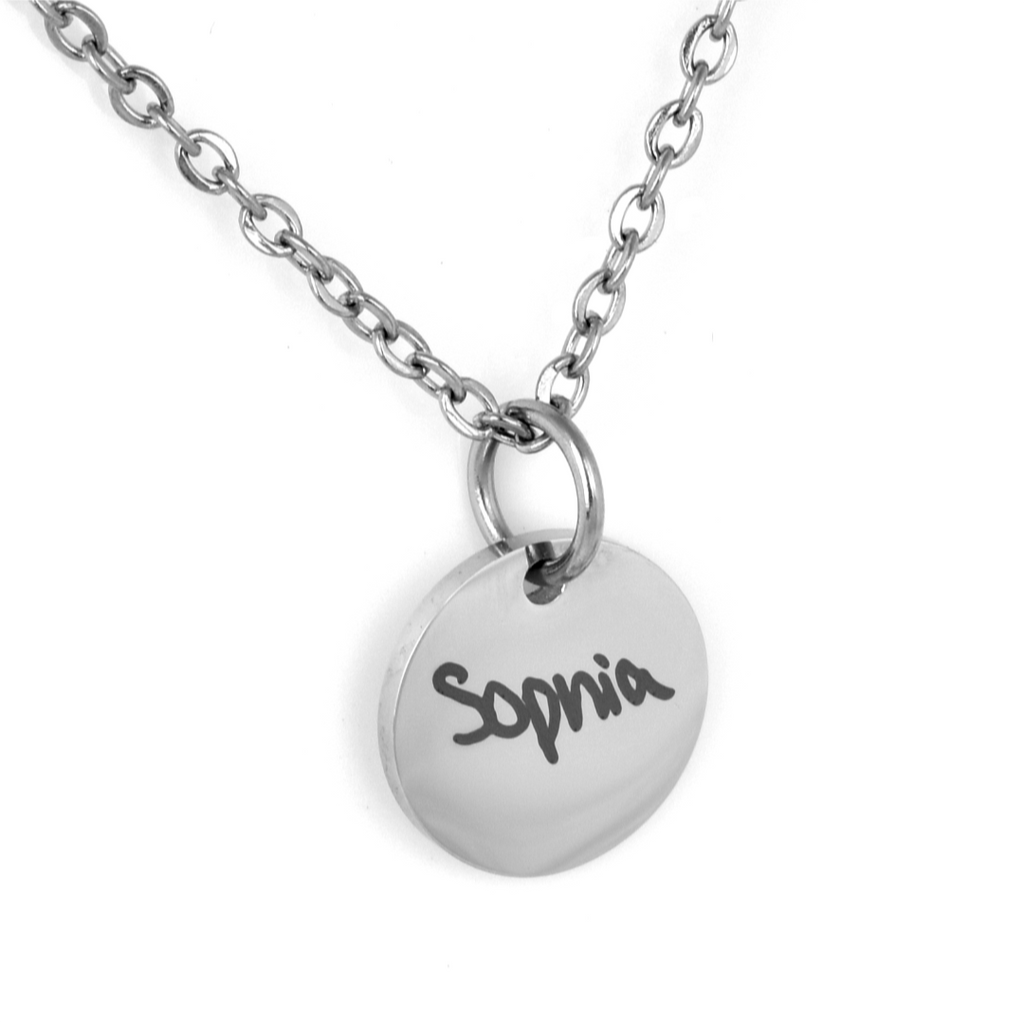 Mini Handwriting Disc Necklace | Personalized Stainless Steel Jewelry ...