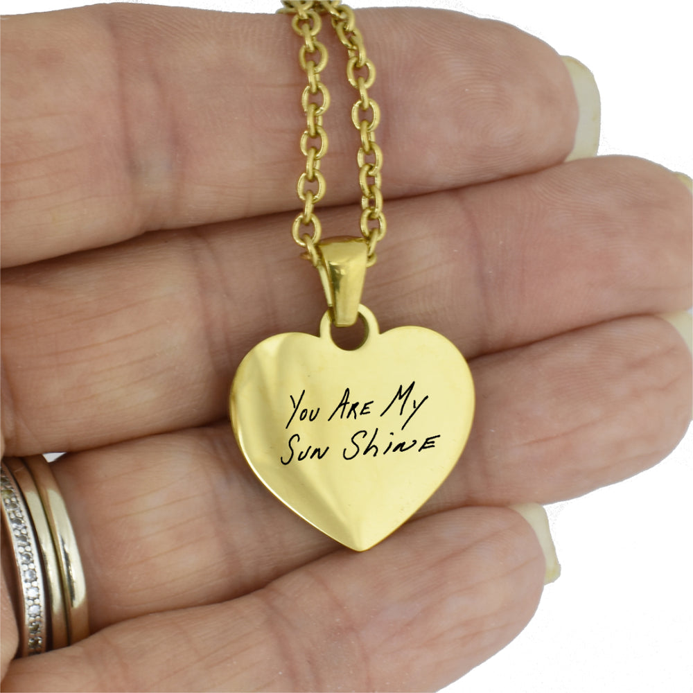 Custom Engraved Heart Charm Handwriting Necklace - Sarah & Essie