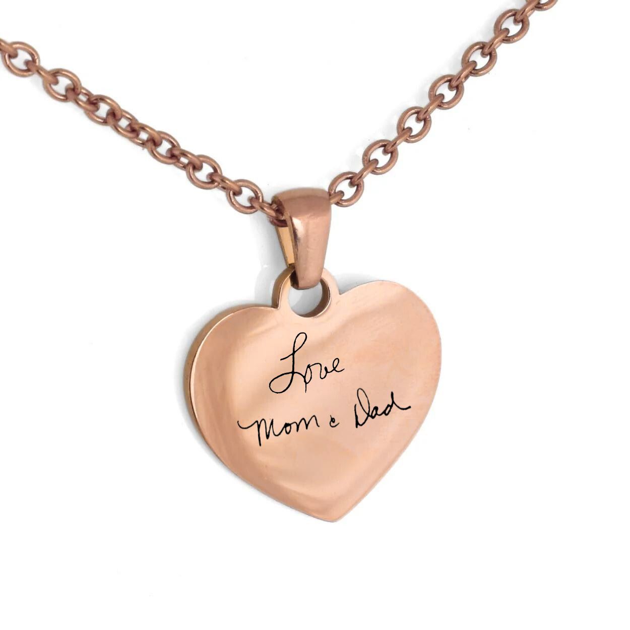 Custom Engraved Heart Charm Handwriting Necklace - Sarah & Essie
