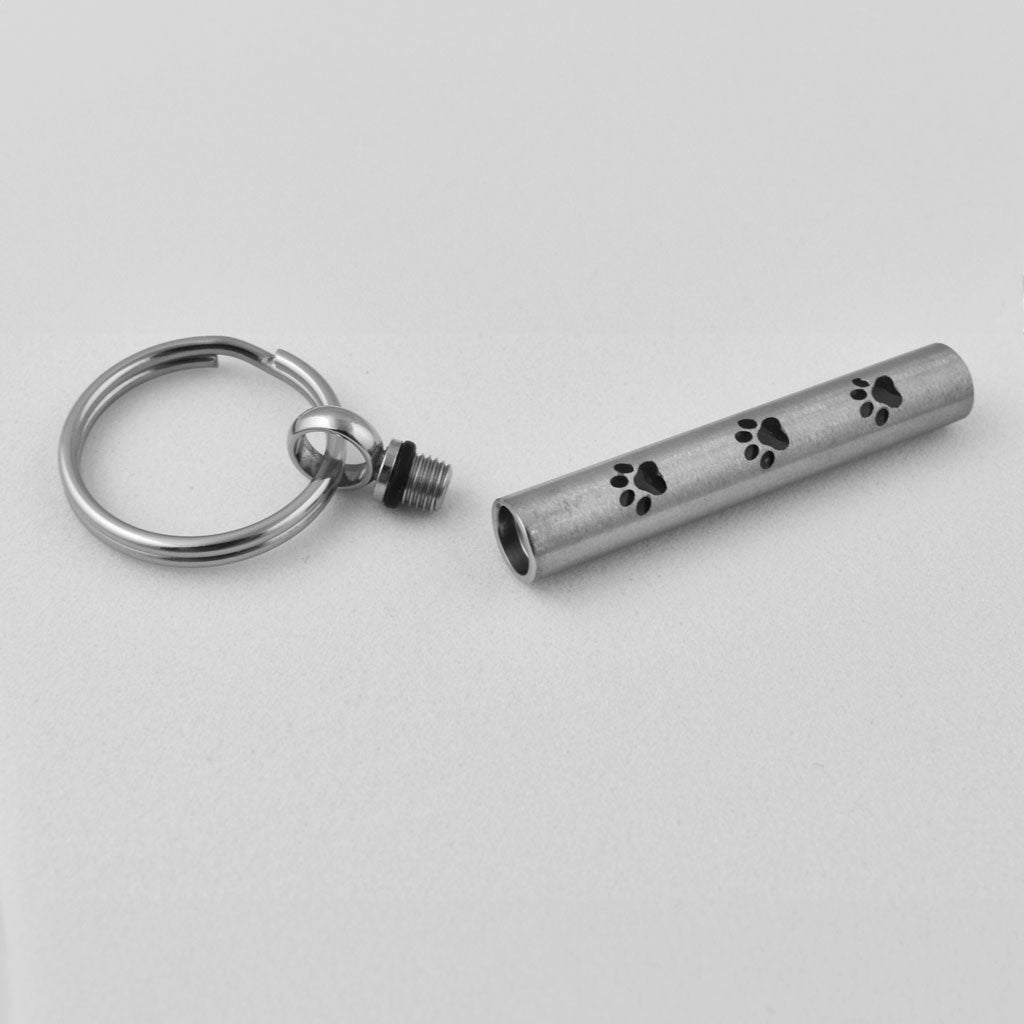 Vertical Paw Print Cylinder Keychain Urn, Stainless Steel Pet Memorial ...