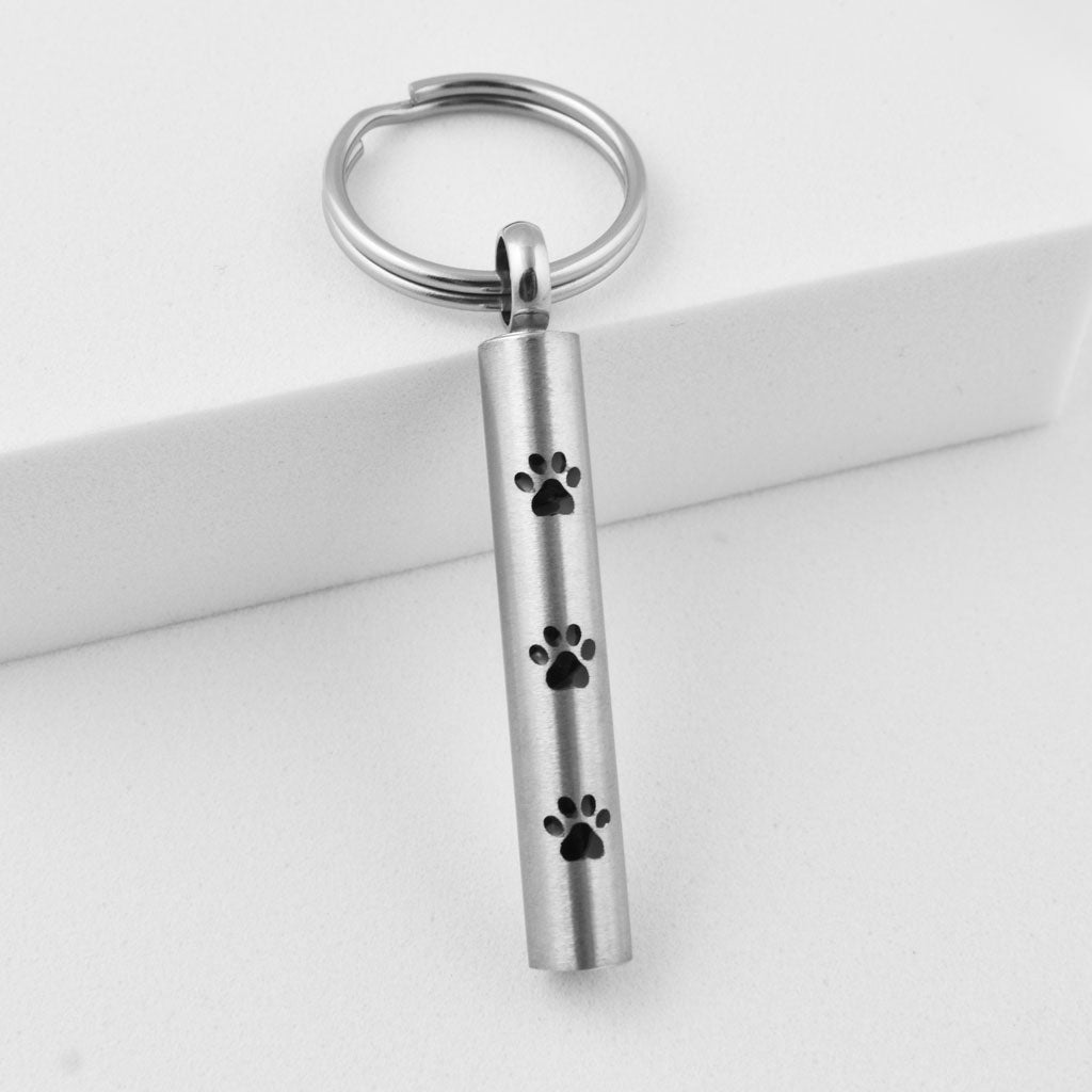 Vertical Paw Print Cylinder Keychain Urn, Stainless Steel Pet Memorial ...