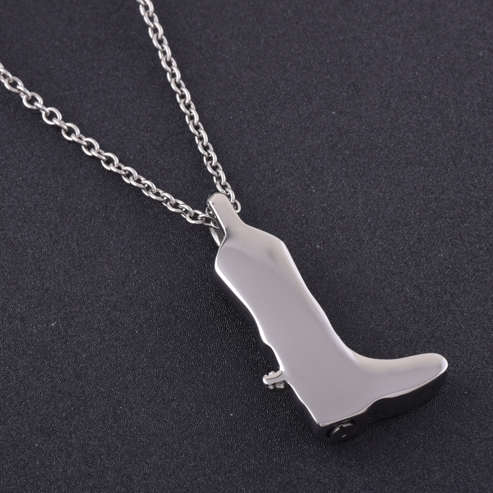 Silver Cowboy Boot Urn Necklace - Cremation Jewelry - Sarah & Essie